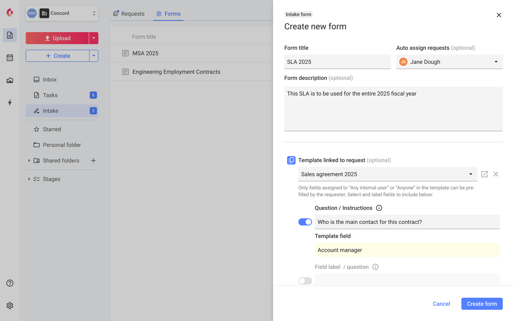 Creating and Managing Intake Forms in Concord